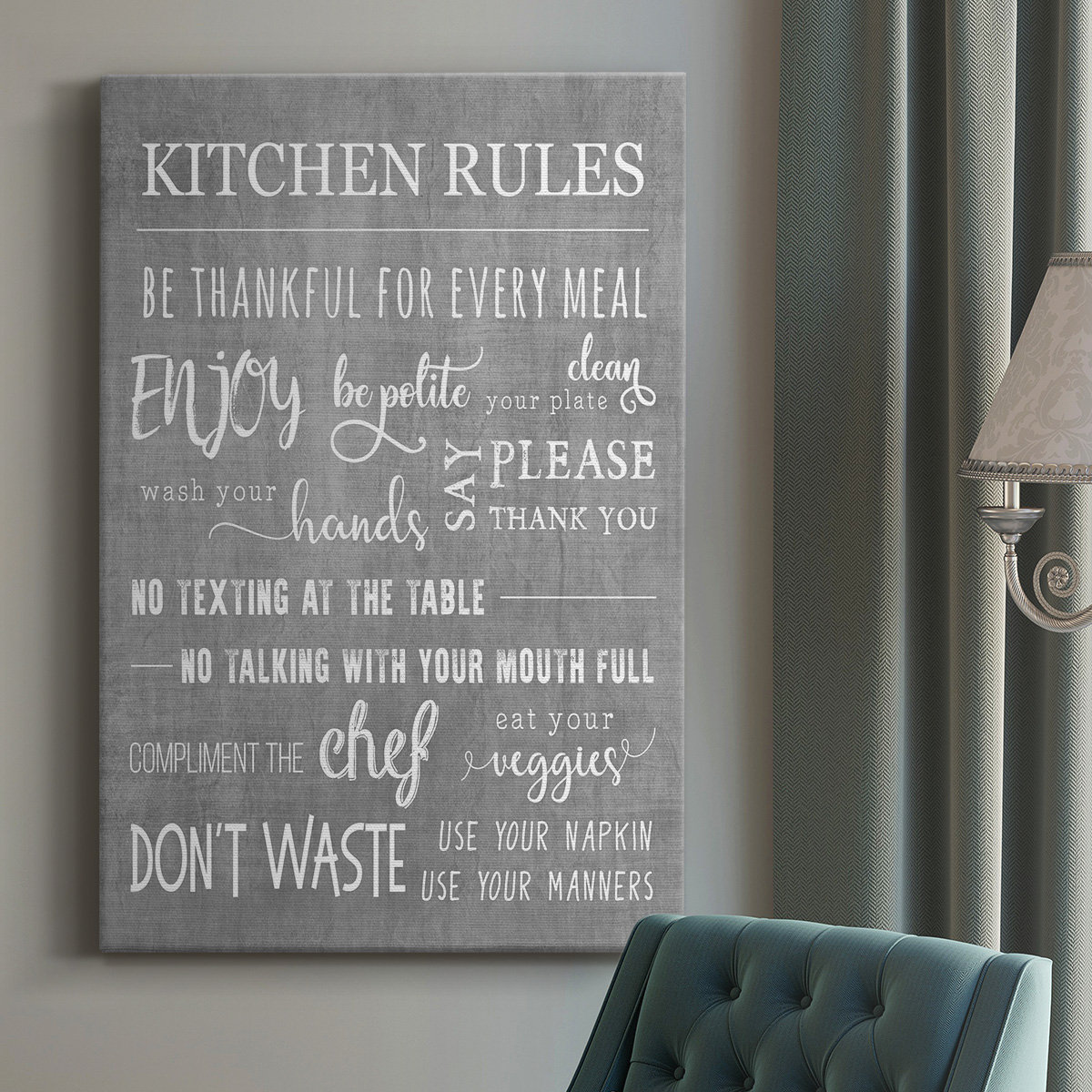 Trinx Neutral Kitchen Rules - Wrapped Canvas Textual Art - Wayfair Canada